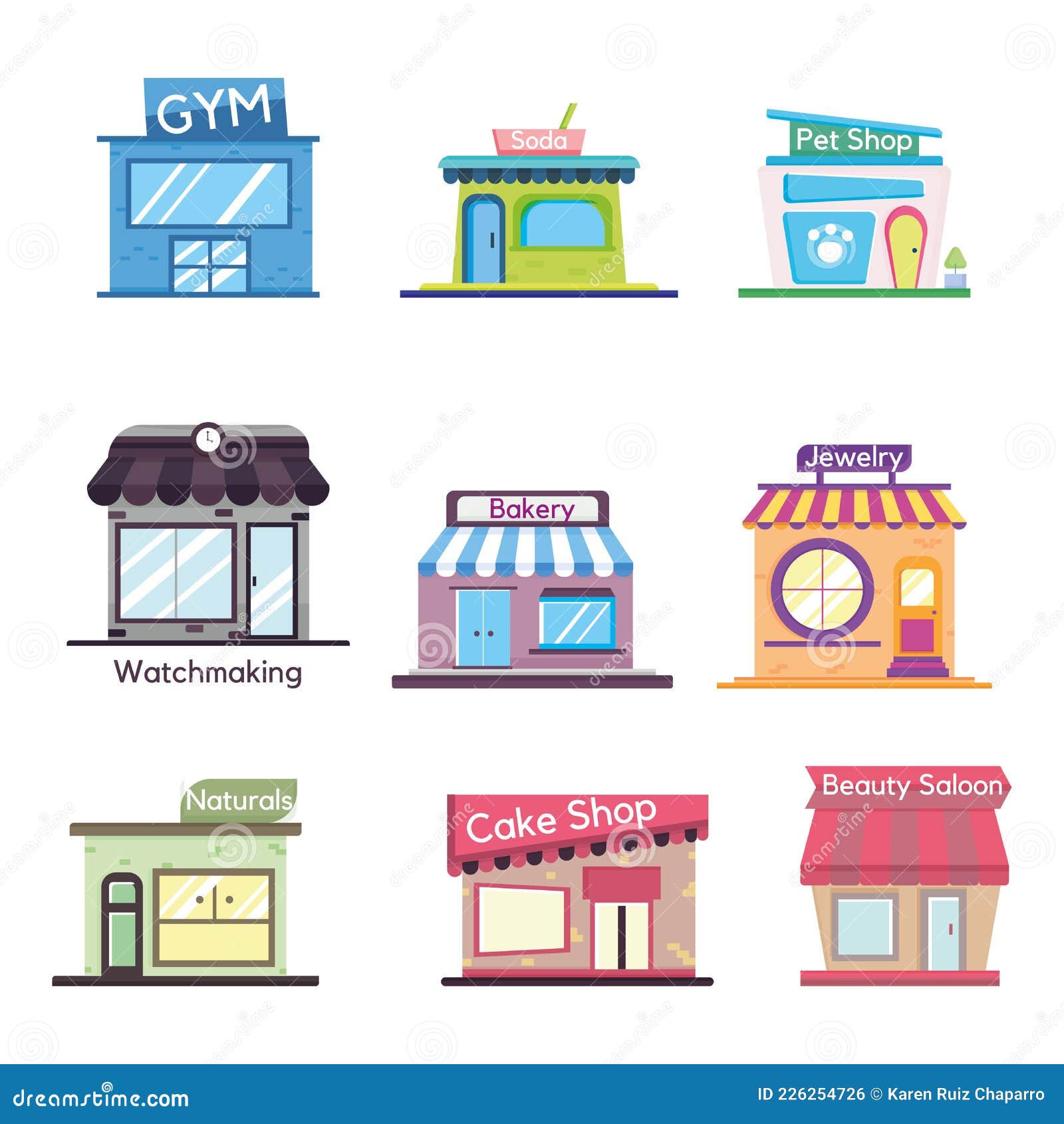 Set of Different Flat Store Icons Stock Vector - Illustration of sign ...