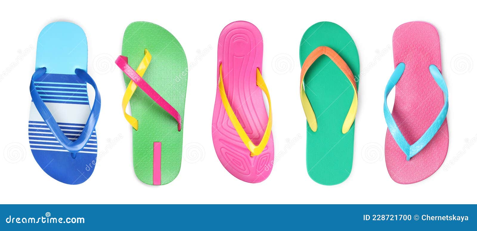 Set with Different Flip Flops on White Background, Top View. Banner ...