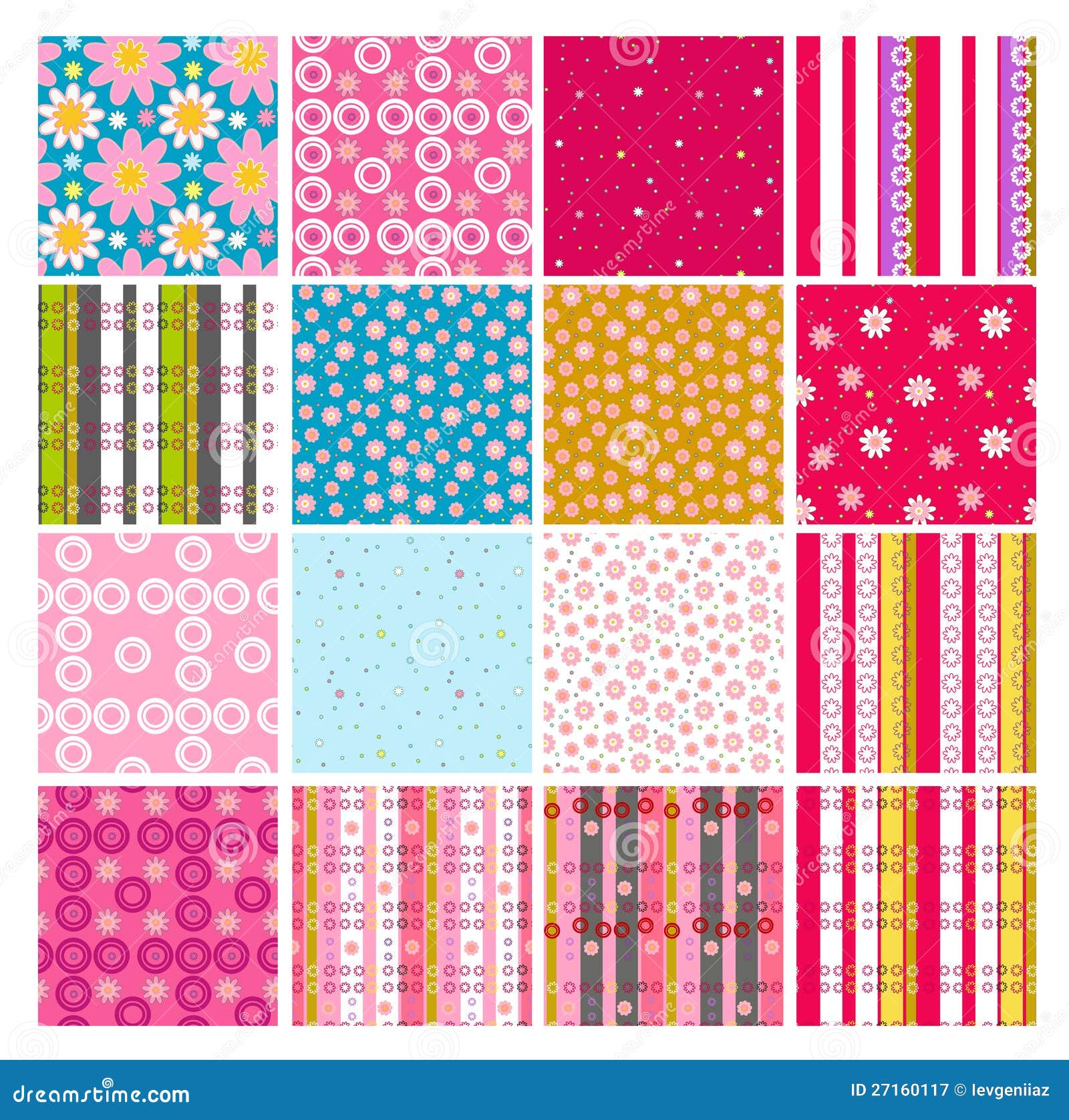 Set of Different Floral Patterns Stock Illustration - Illustration of ...