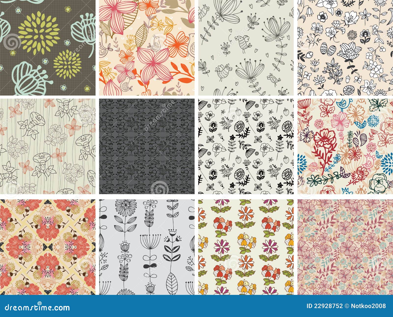 Set of Different Flowers Seamless Pattern Stock Vector - Illustration ...