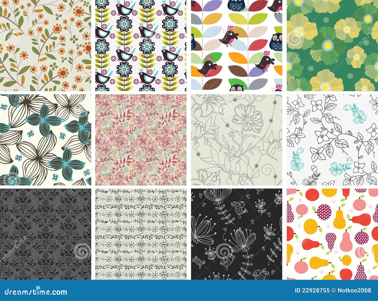 Set of Different Flowers Seamless Pattern Stock Vector - Illustration ...