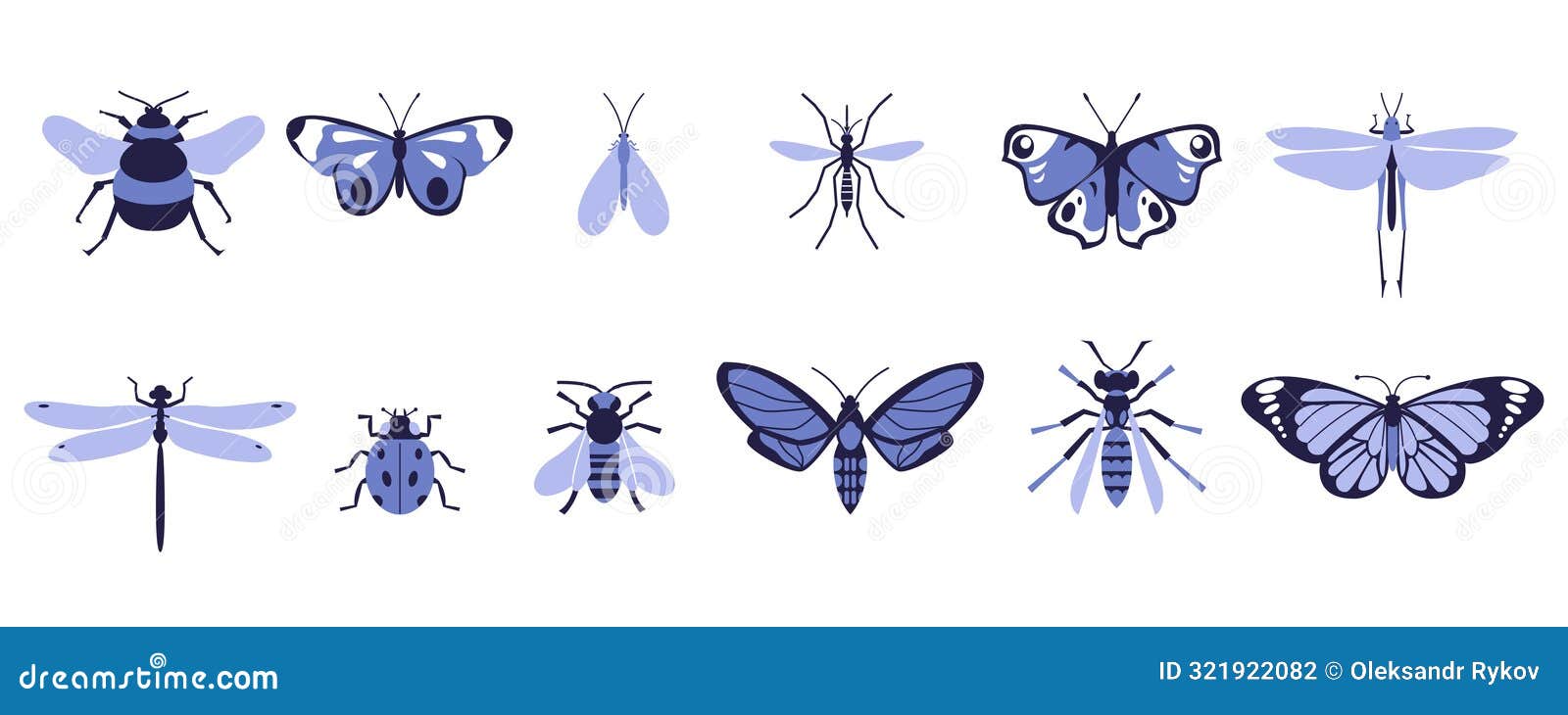 Set of Different Flying Insects. Stock Vector - Illustration of ...