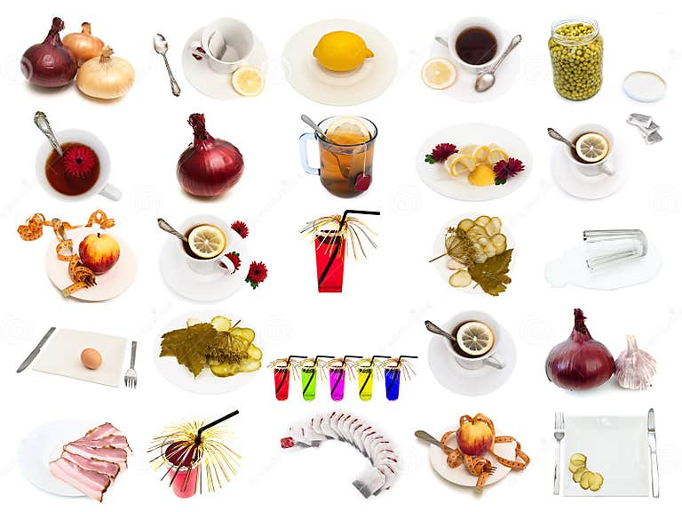 Set from Different Food and Drinks Items Stock Image - Image of plate ...