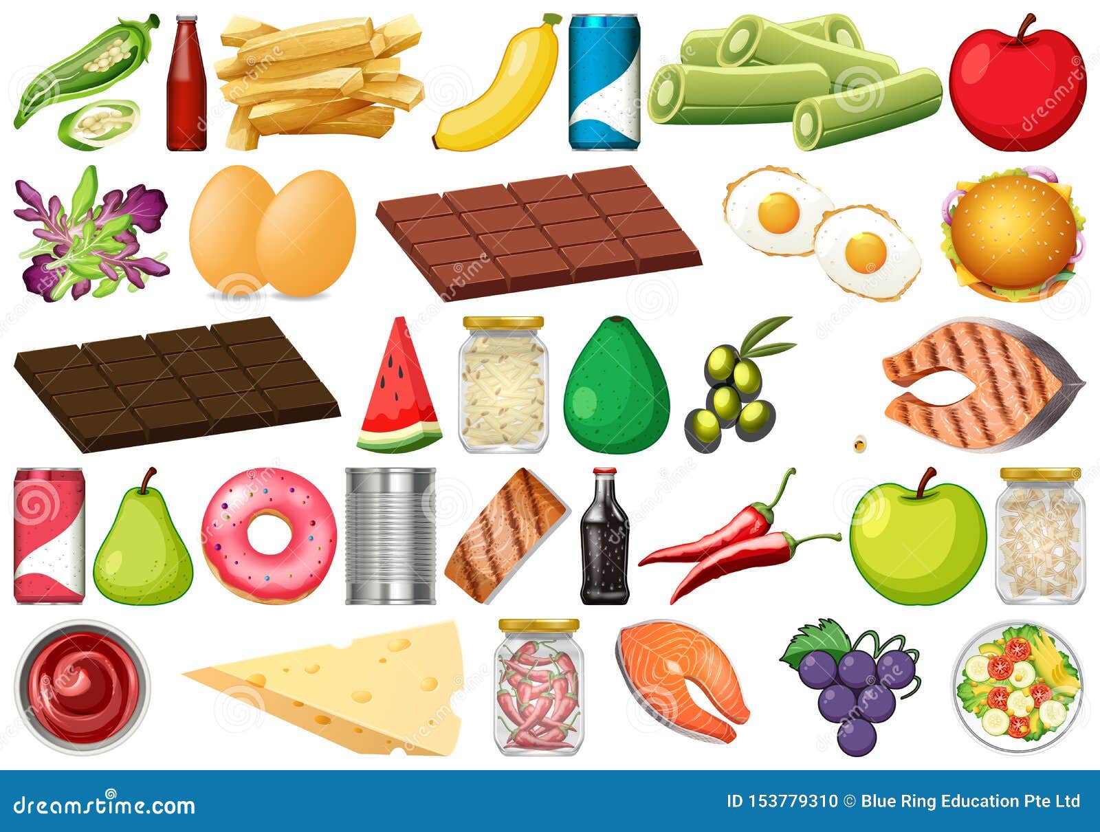 Set of different foods stock vector. Illustration of chocolate - 153779310