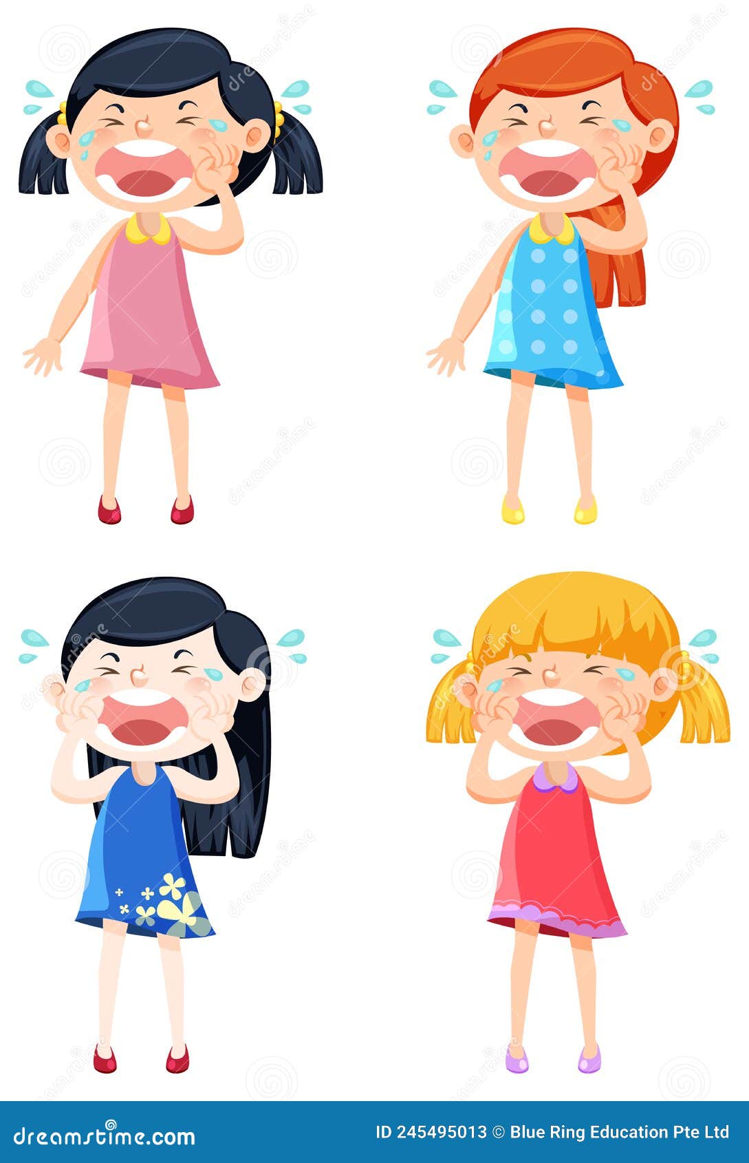 Set of Different Four Girls Crying Stock Vector - Illustration of ...
