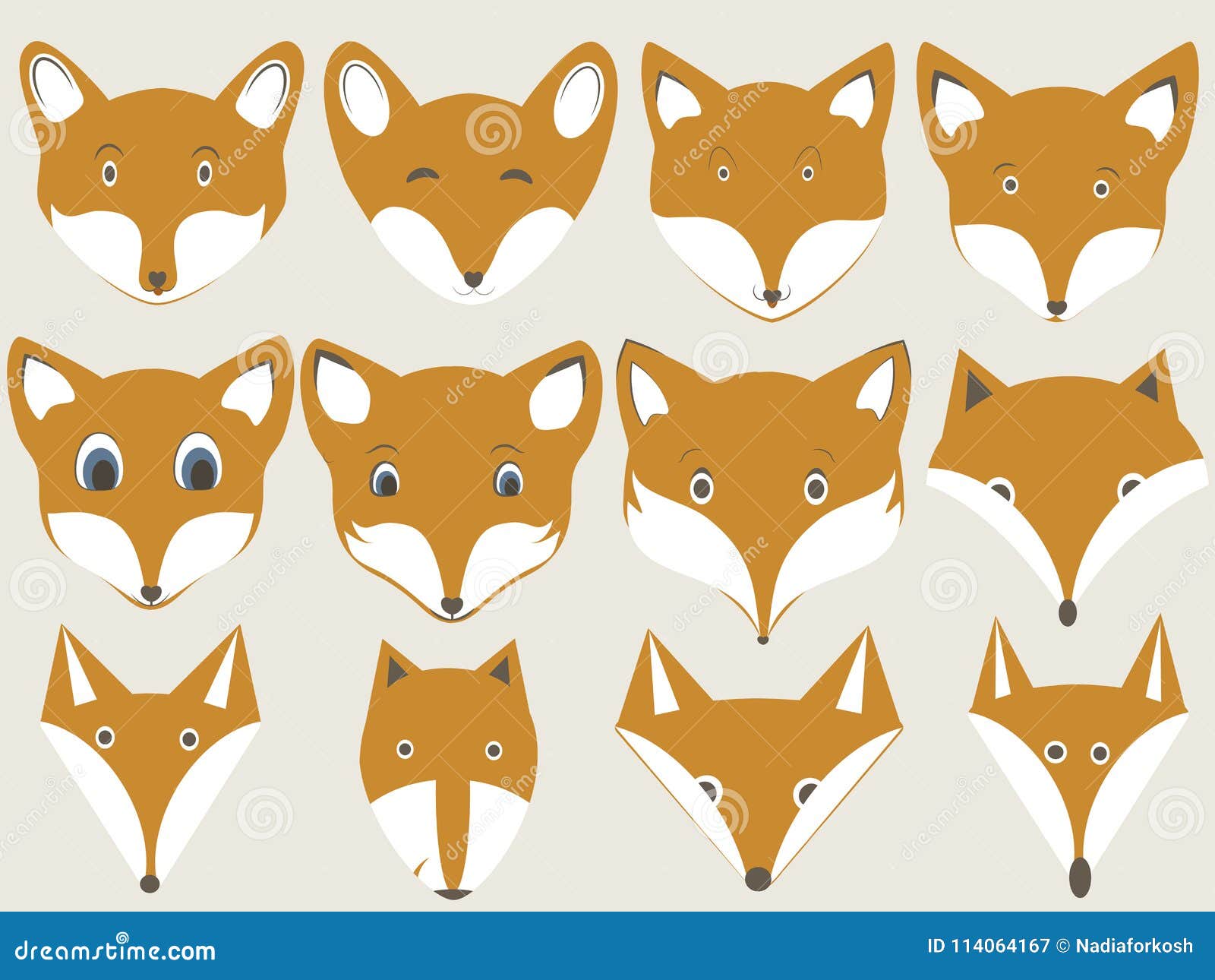 Set of Different Fox Faces, Stock Vector - Illustration of sort, orange ...