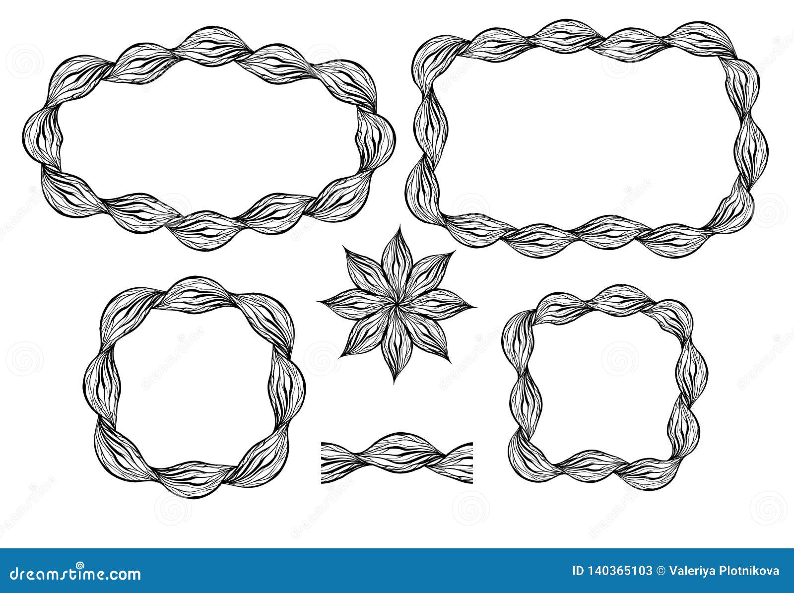 Set of Different Frames of Wavy Braids. Round, Square Frames Stock ...