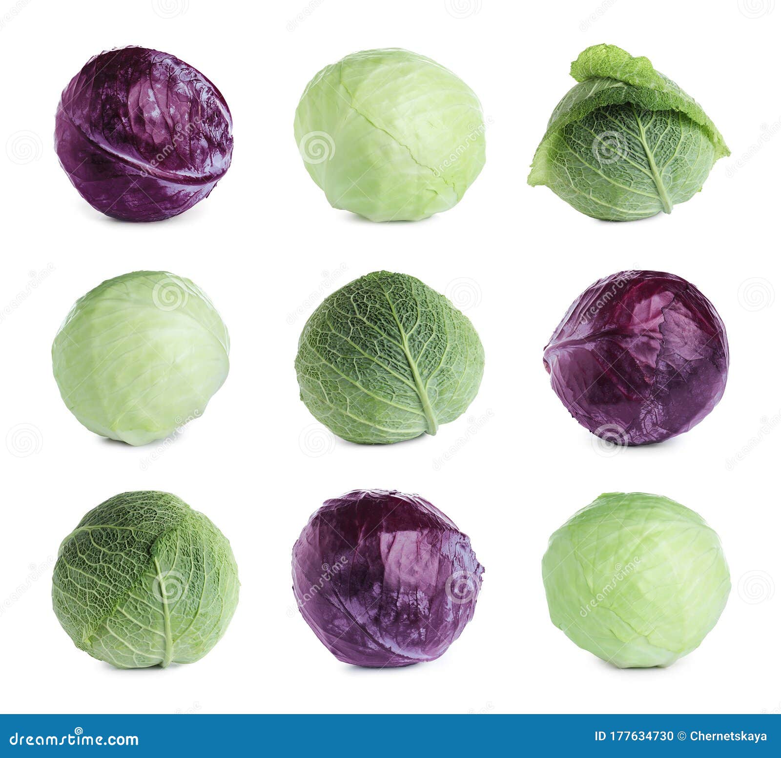 Set of Different Fresh Cabbages on Background Stock Photo - Image of ...