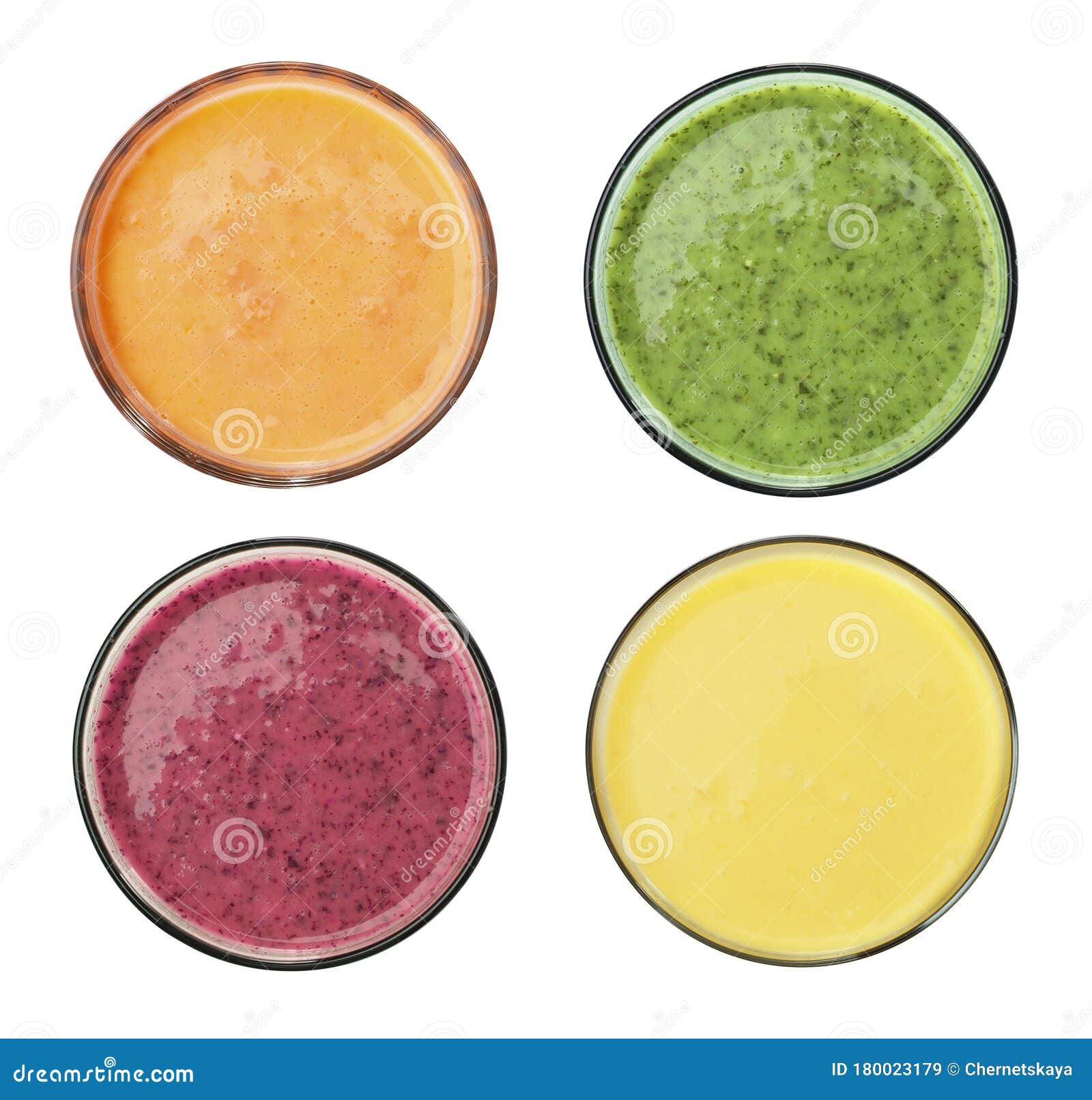 Set of Different Fresh Tasty Smoothies on Background, Top View Stock ...