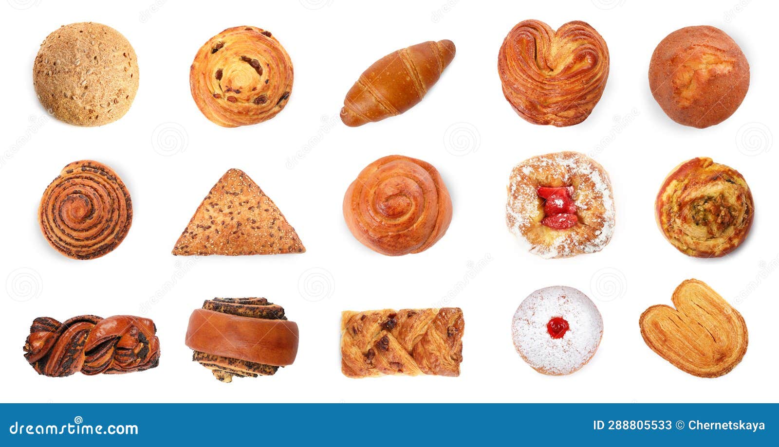 Set with Different Freshly Baked Pastries Isolated on White, Top View ...