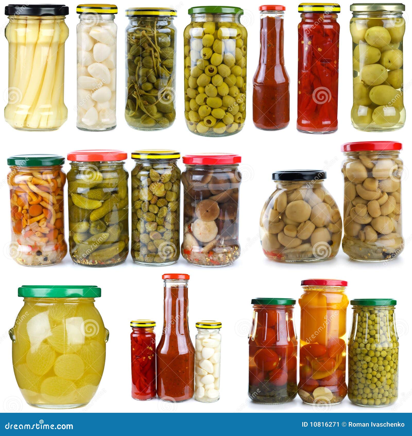 Set of Different Fruits & Vegetablesin Glass Jars Stock Image - Image ...