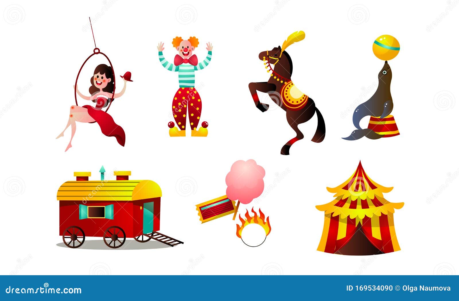 Set of Different Funny Circus Elements, People, Animals, and ...