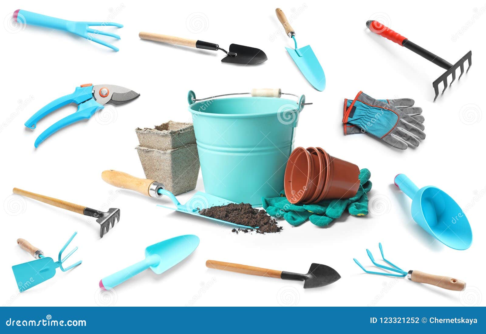 Set of Different Gardening Tools Stock Photo - Image of plastic ...