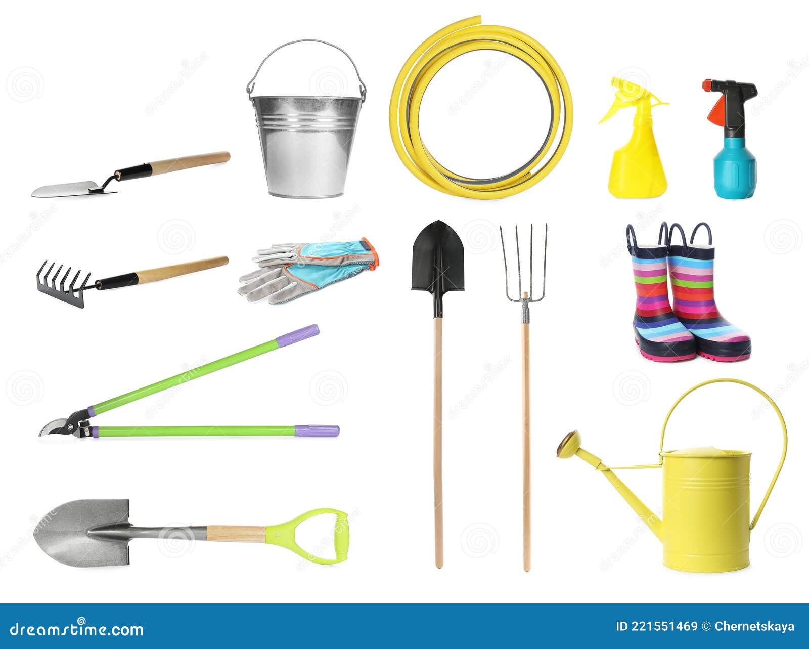 Set with Different Gardening Tools on White Stock Image - Image of ...
