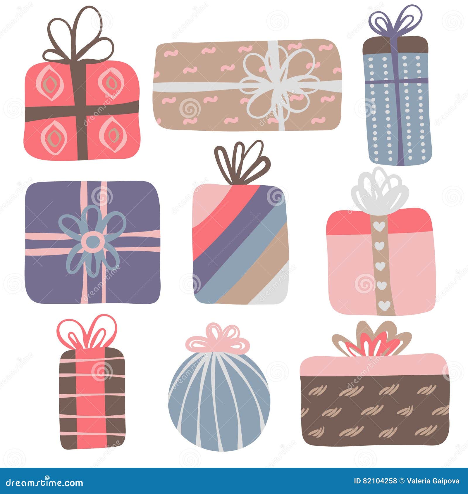 Set of 9 Different Gift Boxes. Cute Design Stock Vector - Illustration ...