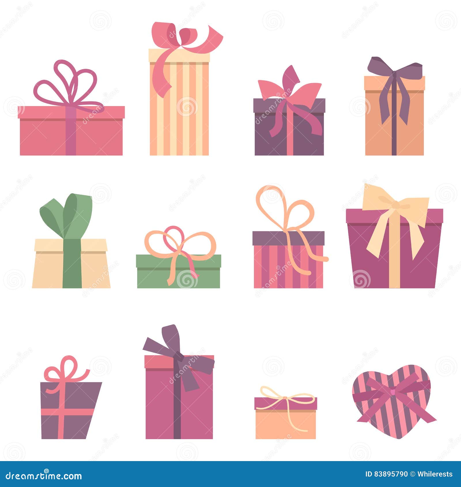 Set of Different Gift Boxes. Flat Design. Stock Illustration ...
