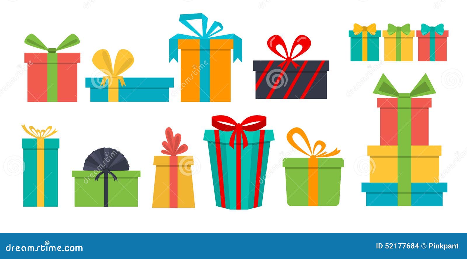 Set of Different Gift Boxes. Flat Design Stock Illustration ...