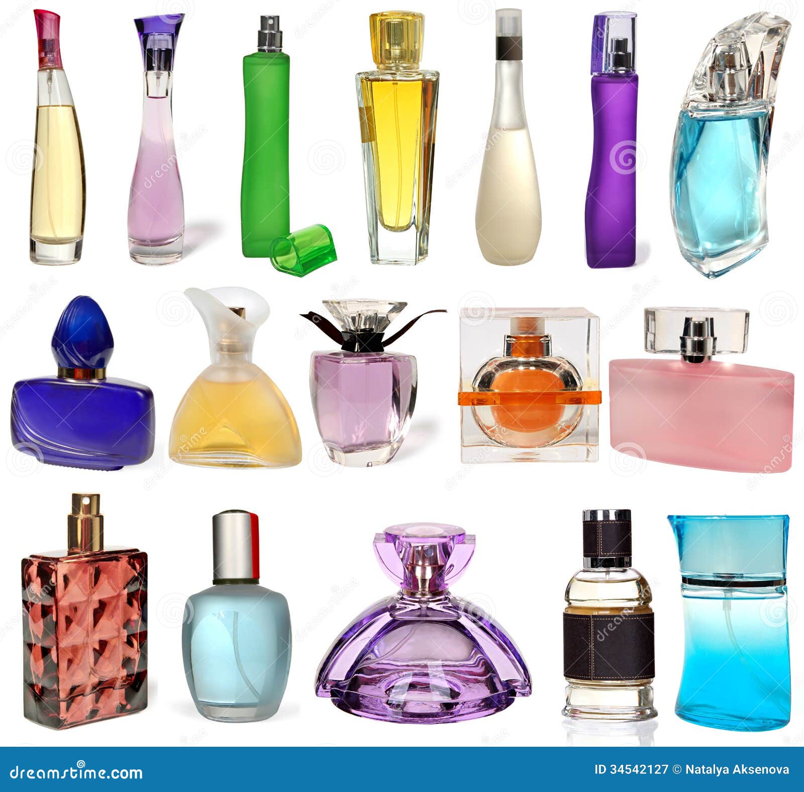 Set Different Glass Bottles of Perfume Isolated on Stock Image - Image ...