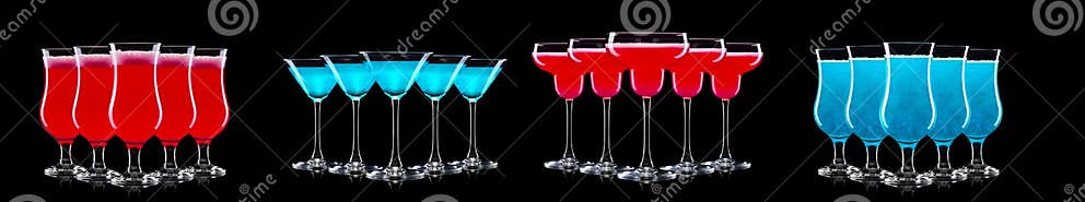 Set Of Different Glasses For Drinks And Cocktails On Black Background Stock Image Image Of