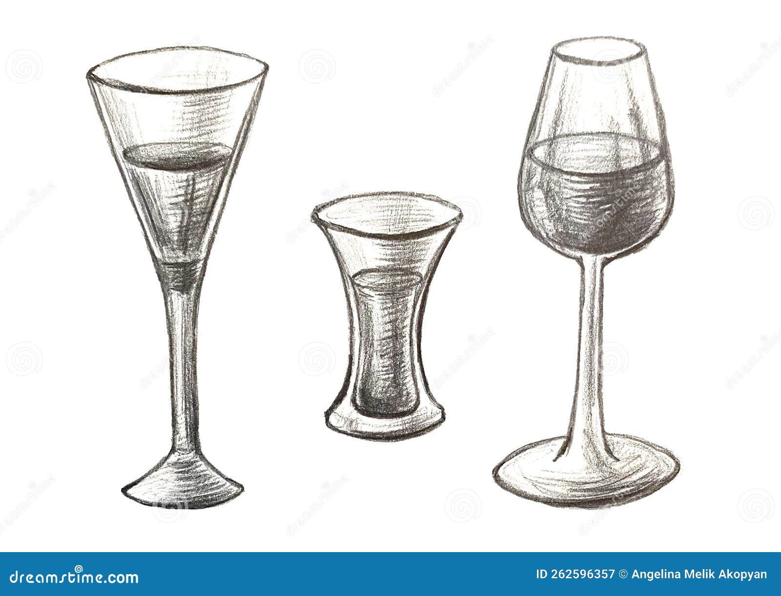 Set of Different Glasses, Pencil Drawing. Isolated Glasses. Stock ...