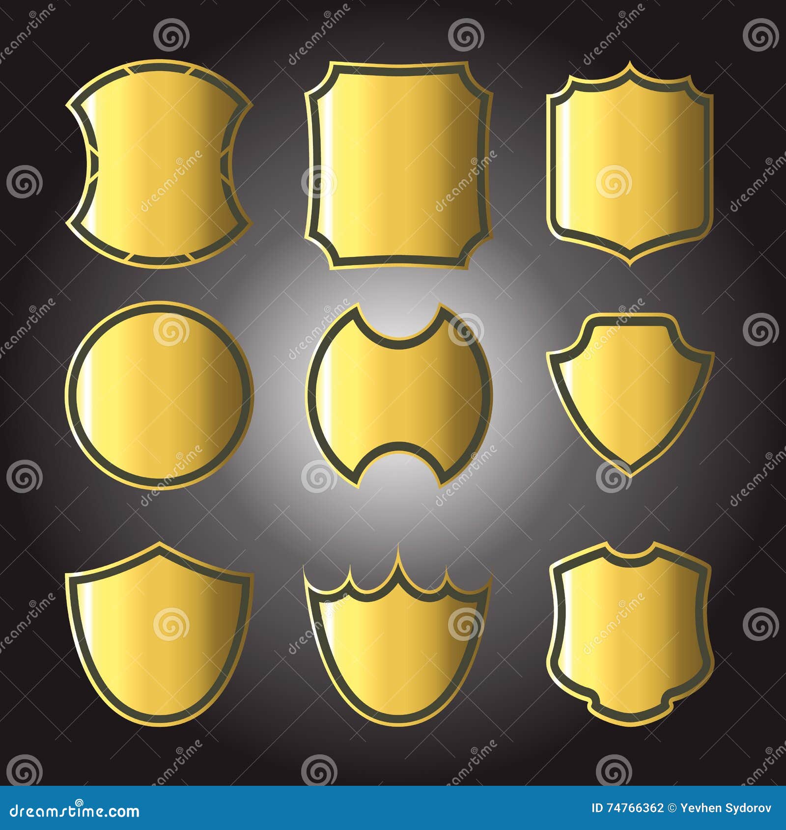 Set of Different Golden Shields Badges Stock Vector - Illustration of ...