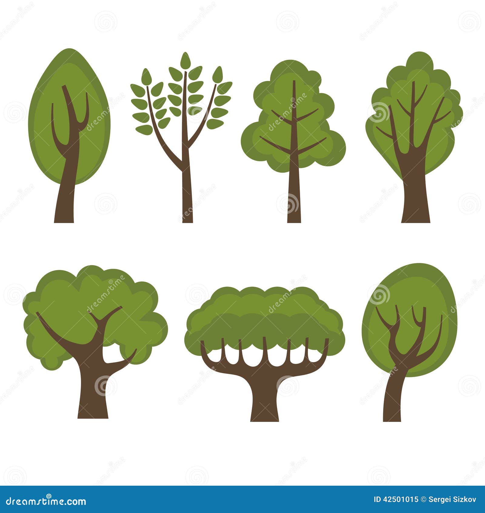 Set of Different Green Trees Cartoon Style. Vector Stock Vector ...