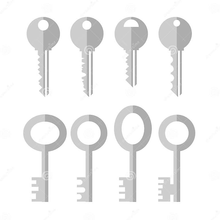 Set of Different Grey Key Icon Isolated on White Background Stock ...