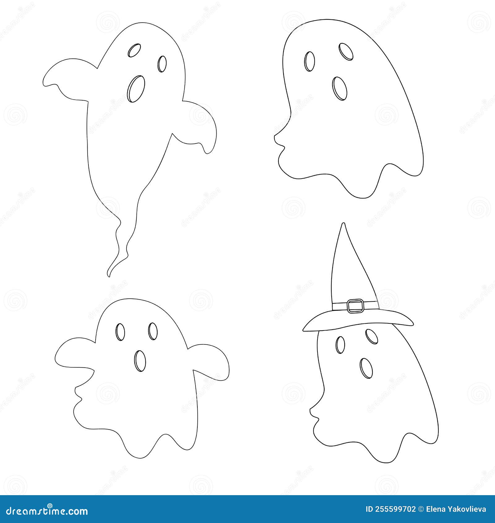 A Set of Different Halloween Ghost Character Outline. Vector ...