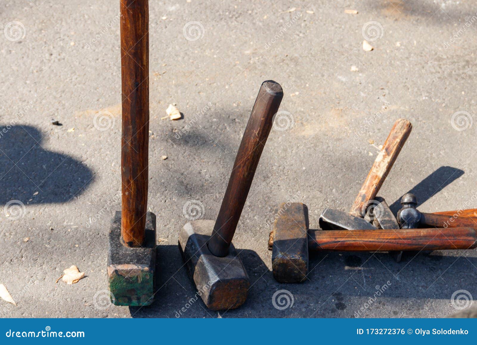 Set of Different Hammers on Ground Stock Photo - Image of handwork ...