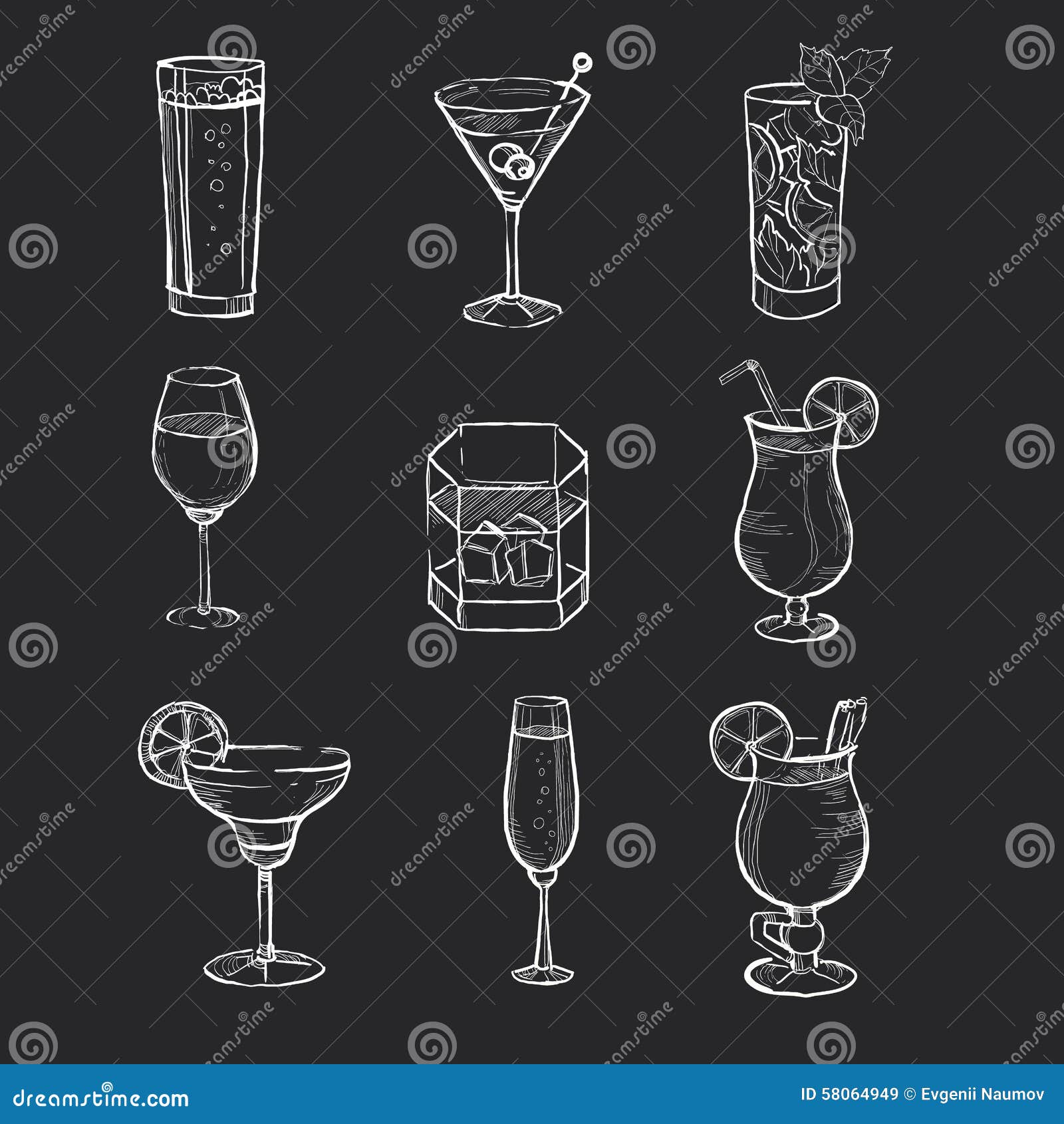 Set of Different Hand Drawn Beverages on the Stock Vector ...