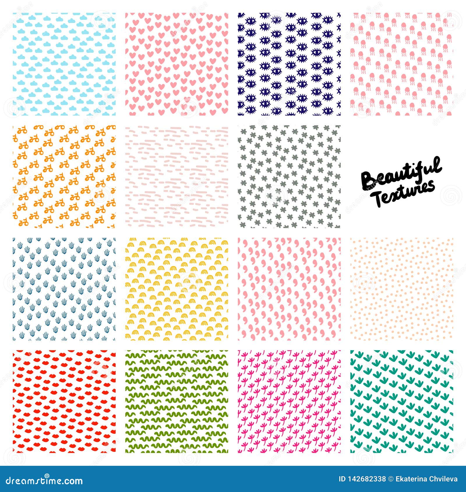 Set of Different Hand Drawn Patterns with Small Decorative Elements ...