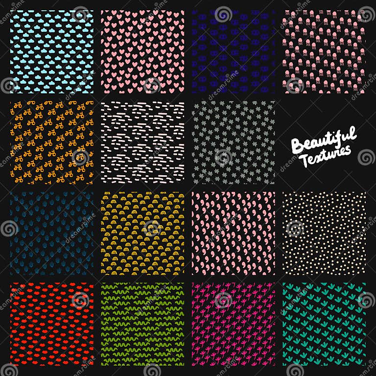 Set of Different Hand Drawn Patterns with Small Decorative Elements ...