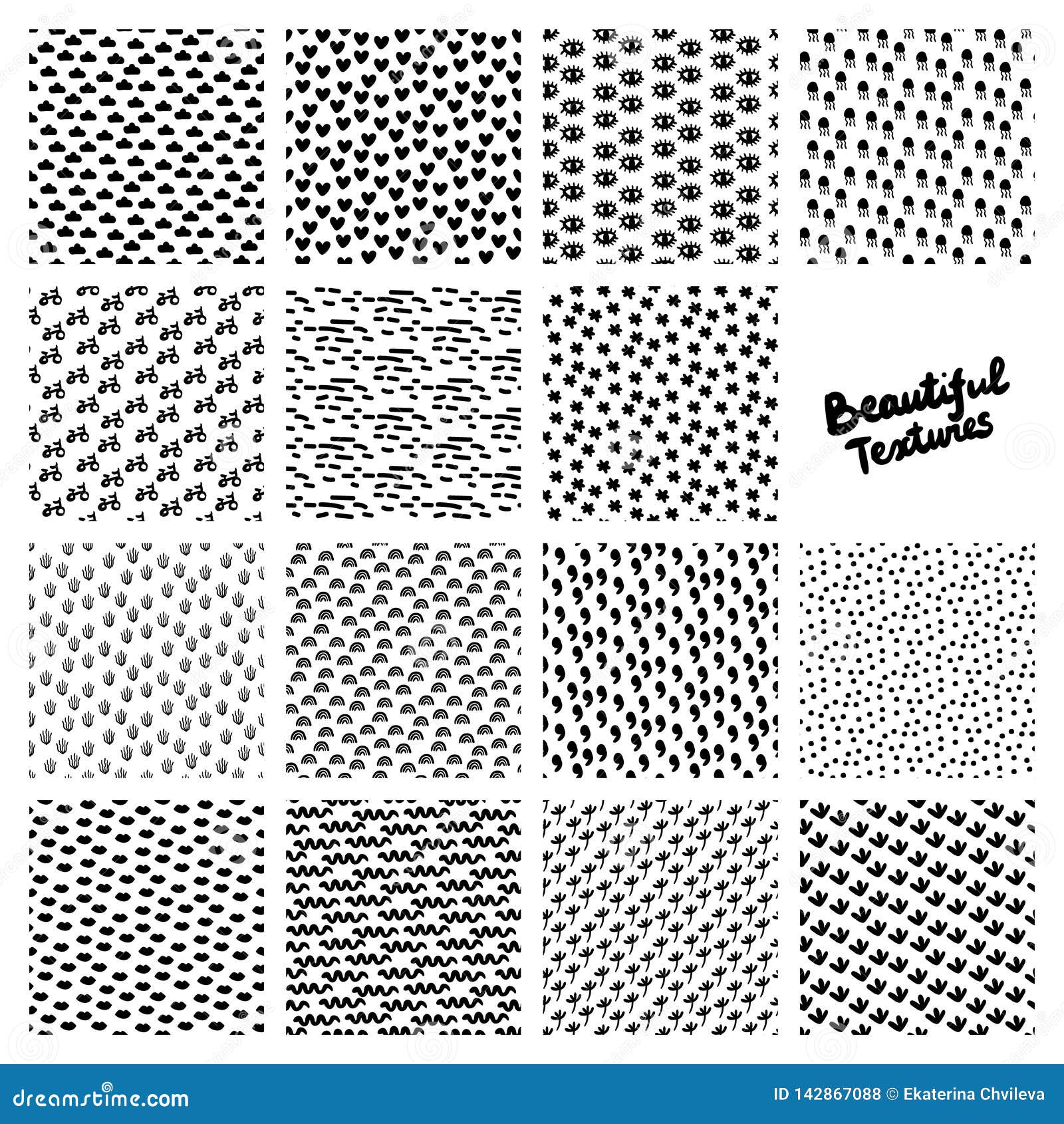 Set of Different Hand Drawn Patterns with Small Decorative Elements ...