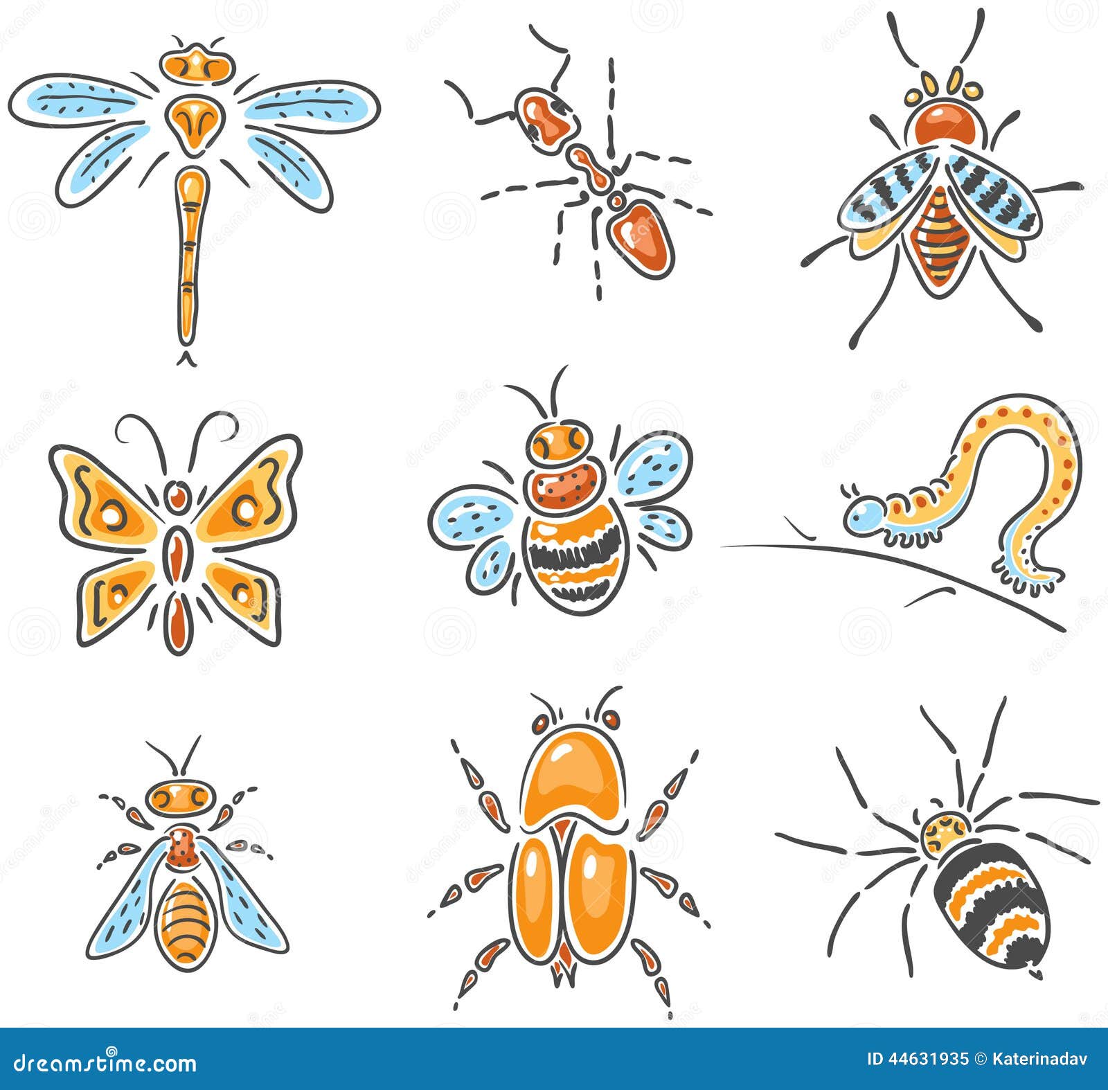 Set of Different Hand-drawn Sketchy Insects Stock Vector - Illustration ...