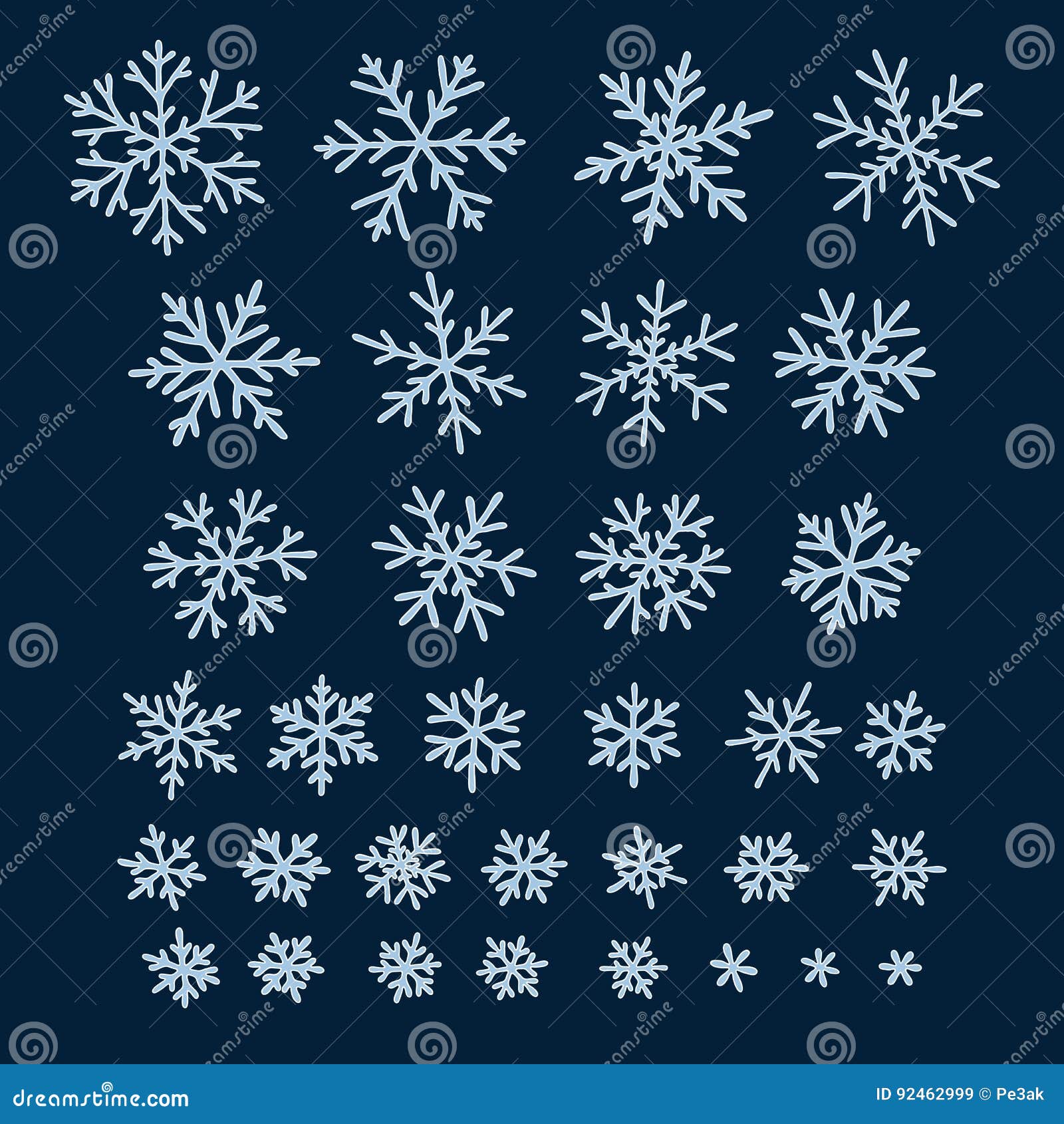 Set of Different Hand-drawn Snowflakes Stock Illustration ...