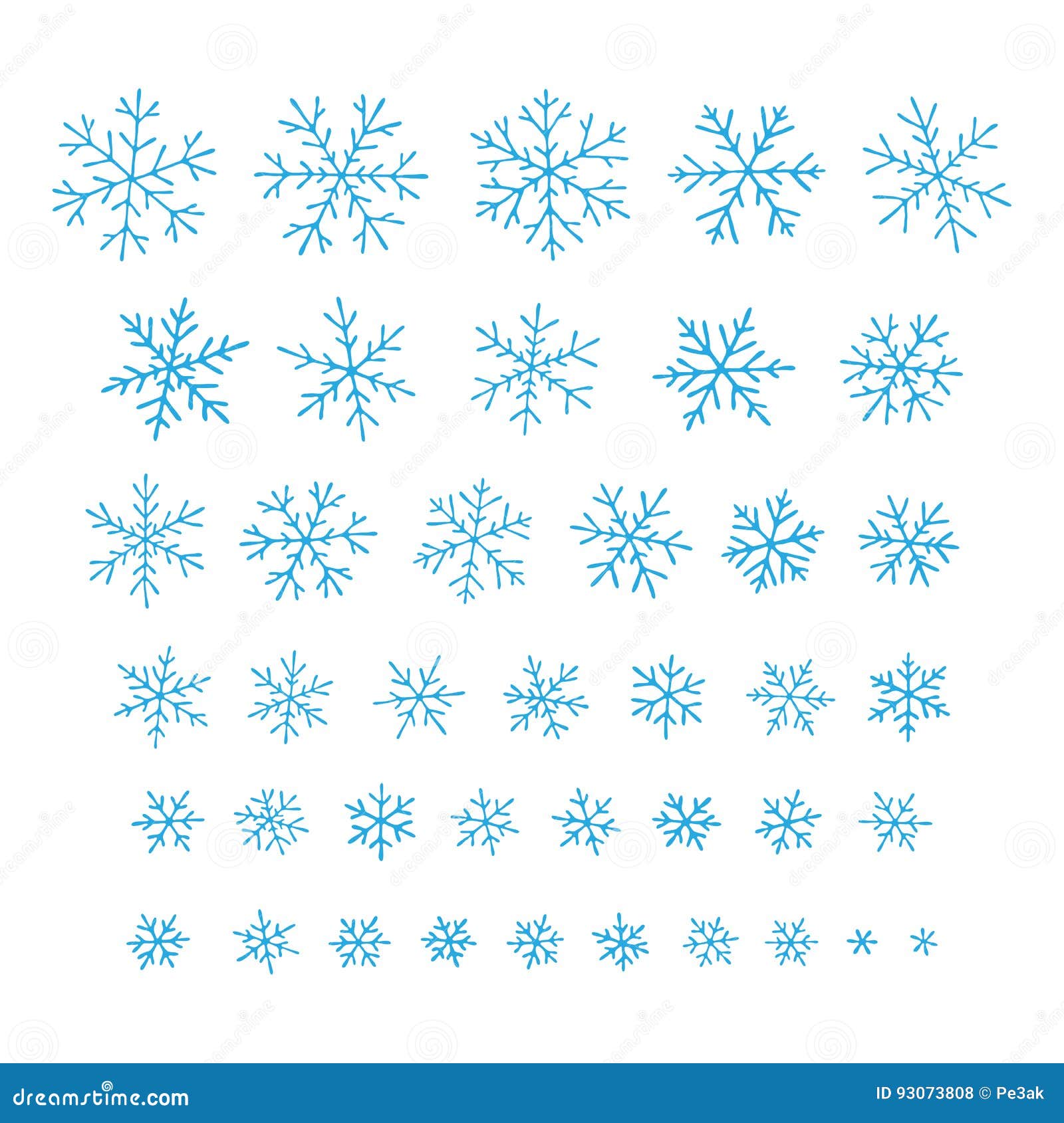 Set of Different Hand-drawn Snowflakes Stock Vector - Illustration of ...