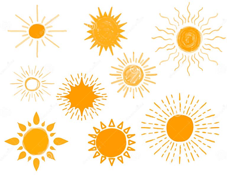 Set of Different Hand Drawn Suns, Vector Illustration Stock Vector ...