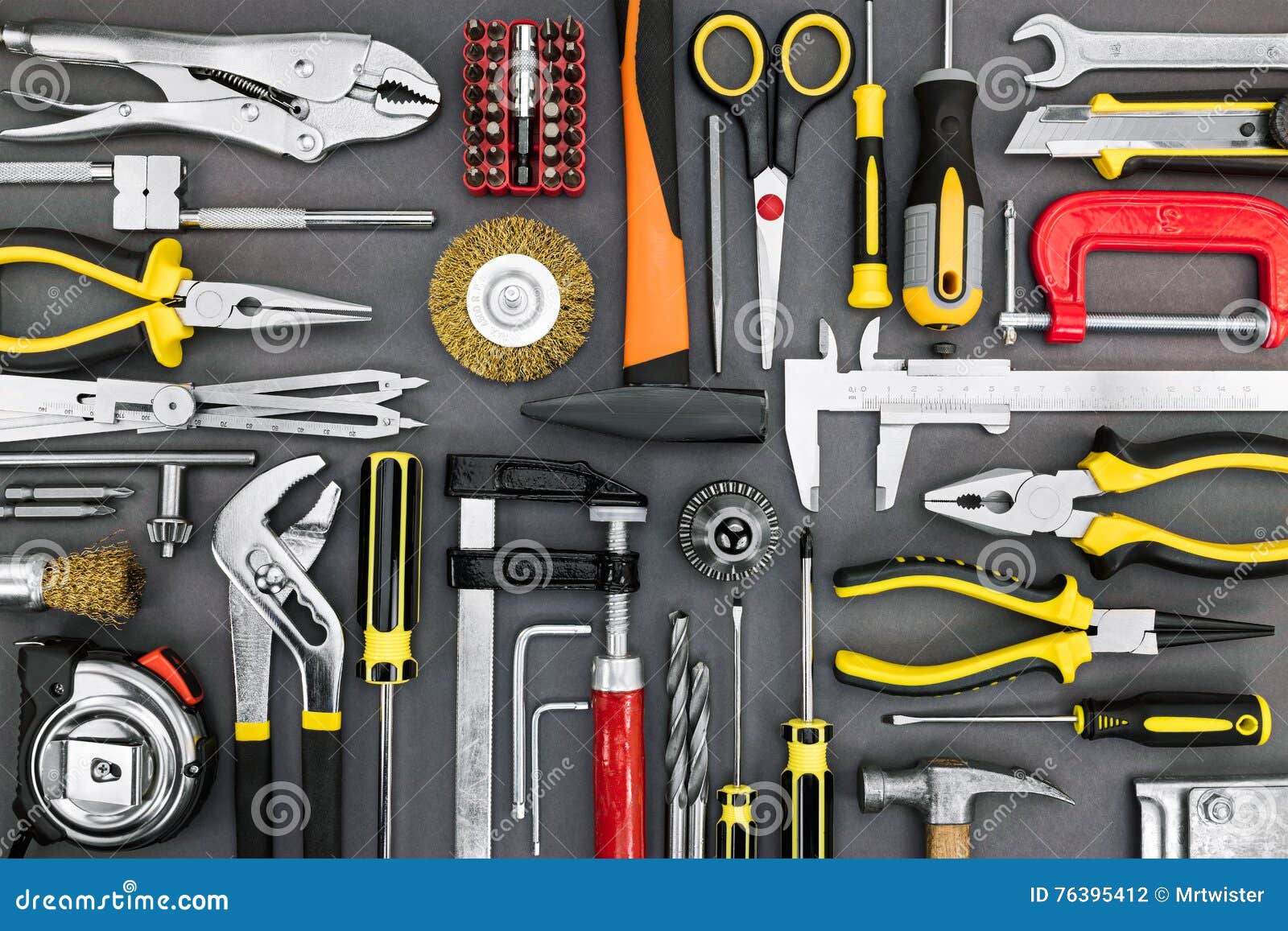 Set of Different Hand Tools on Grey Background Stock Photo - Image of ...
