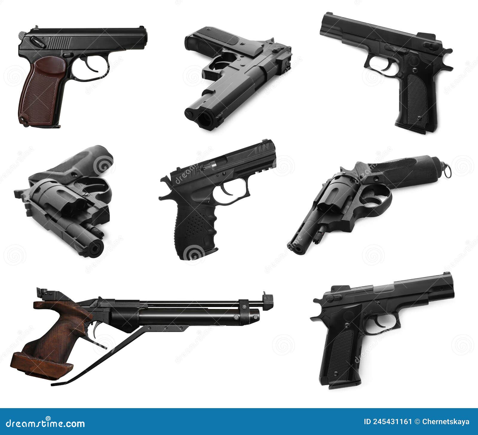 Set with Different Handguns on White Background Stock Image - Image of ...