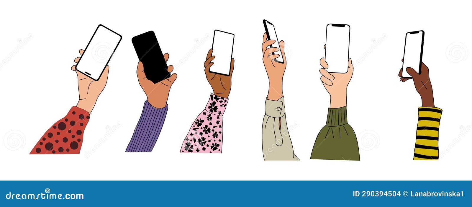 Set Of Different Hands Holding Mobile Phones Set Stock Vector