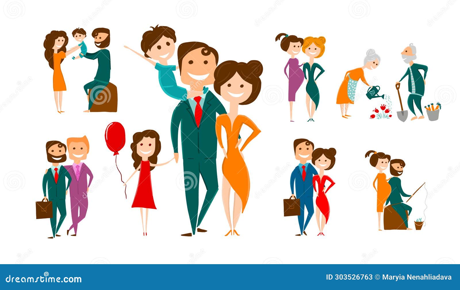 Set of Different Happy Families. Hand Drawing. Not AI, Vector ...