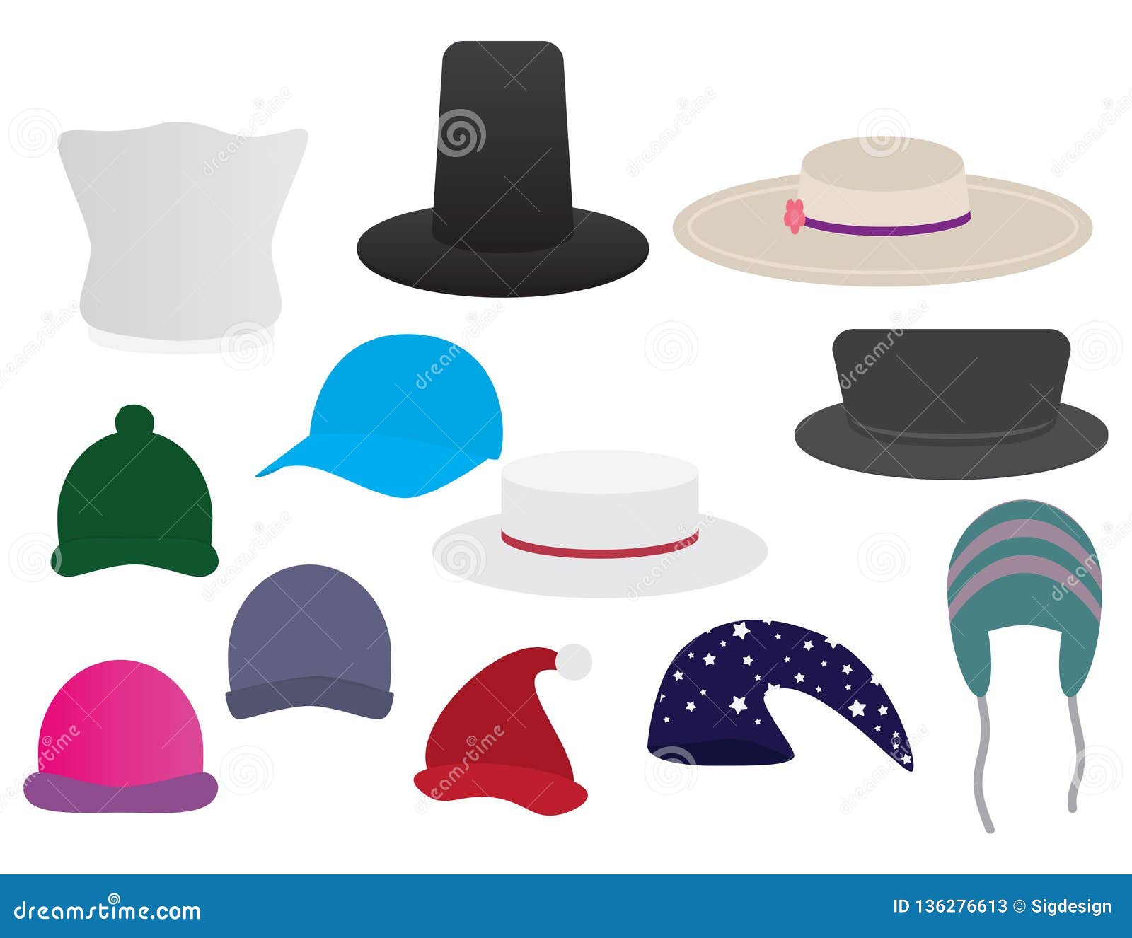 Set of Different Hats Illustrations on White Background Stock Vector ...