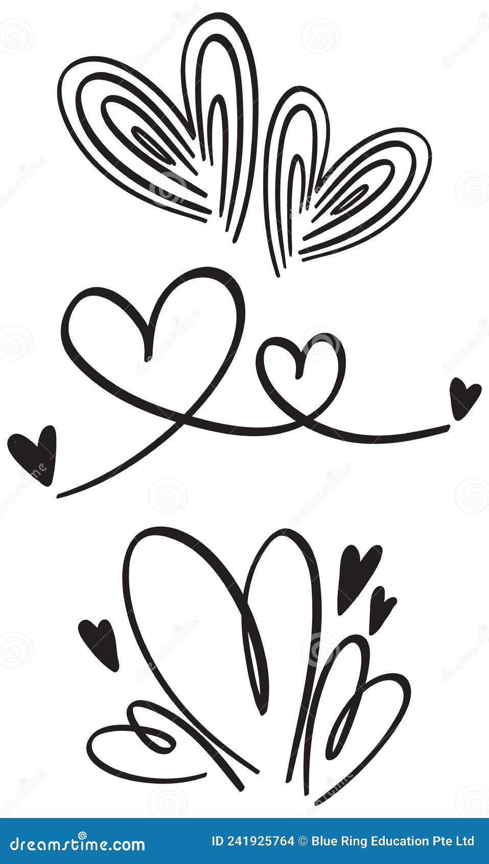Set of Different Heart Patterns in Doodle Style Stock Vector ...