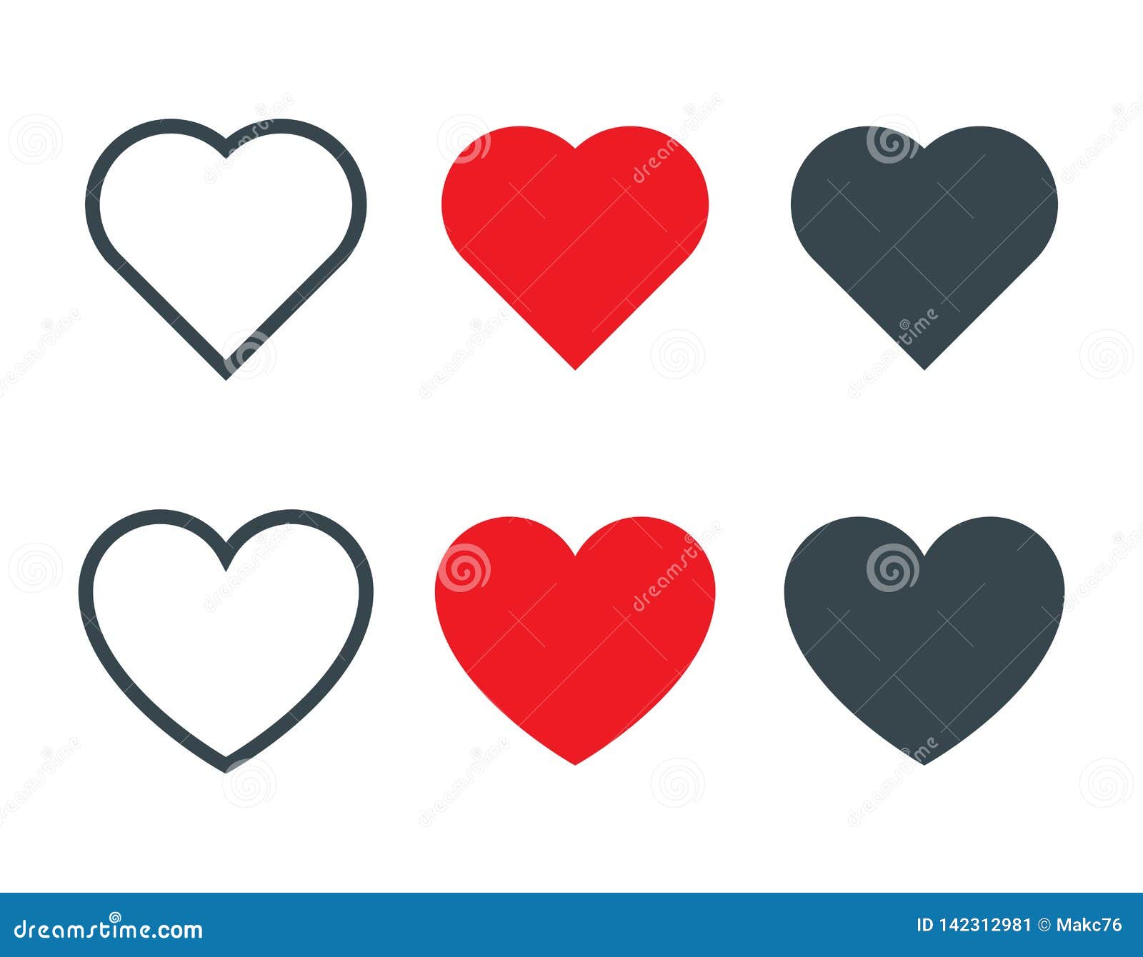 Set of Different Heart Shapes Icon Stock Vector - Illustration of ...