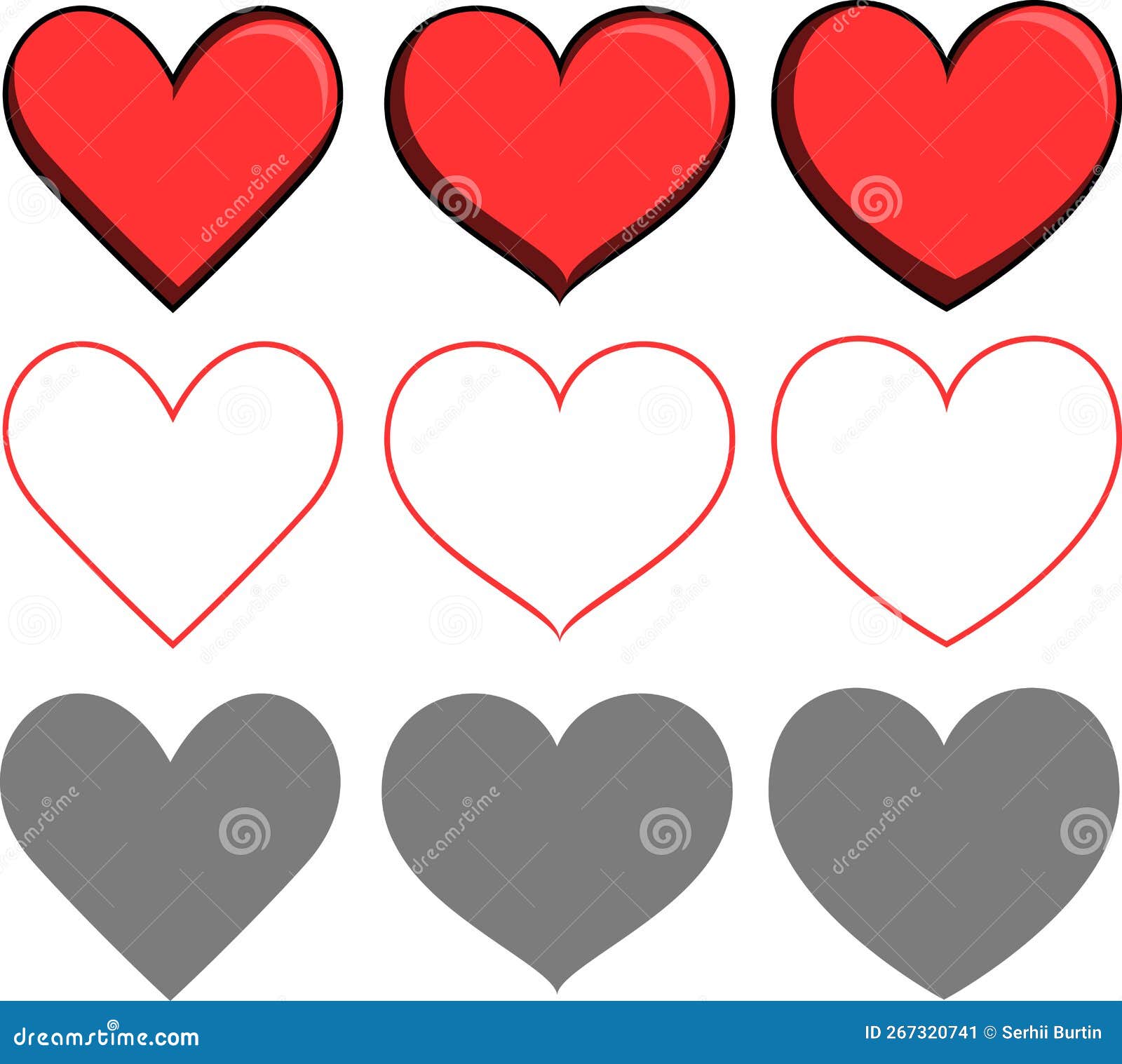 Set of Different Heart Shapes Stock Vector - Illustration of amour ...