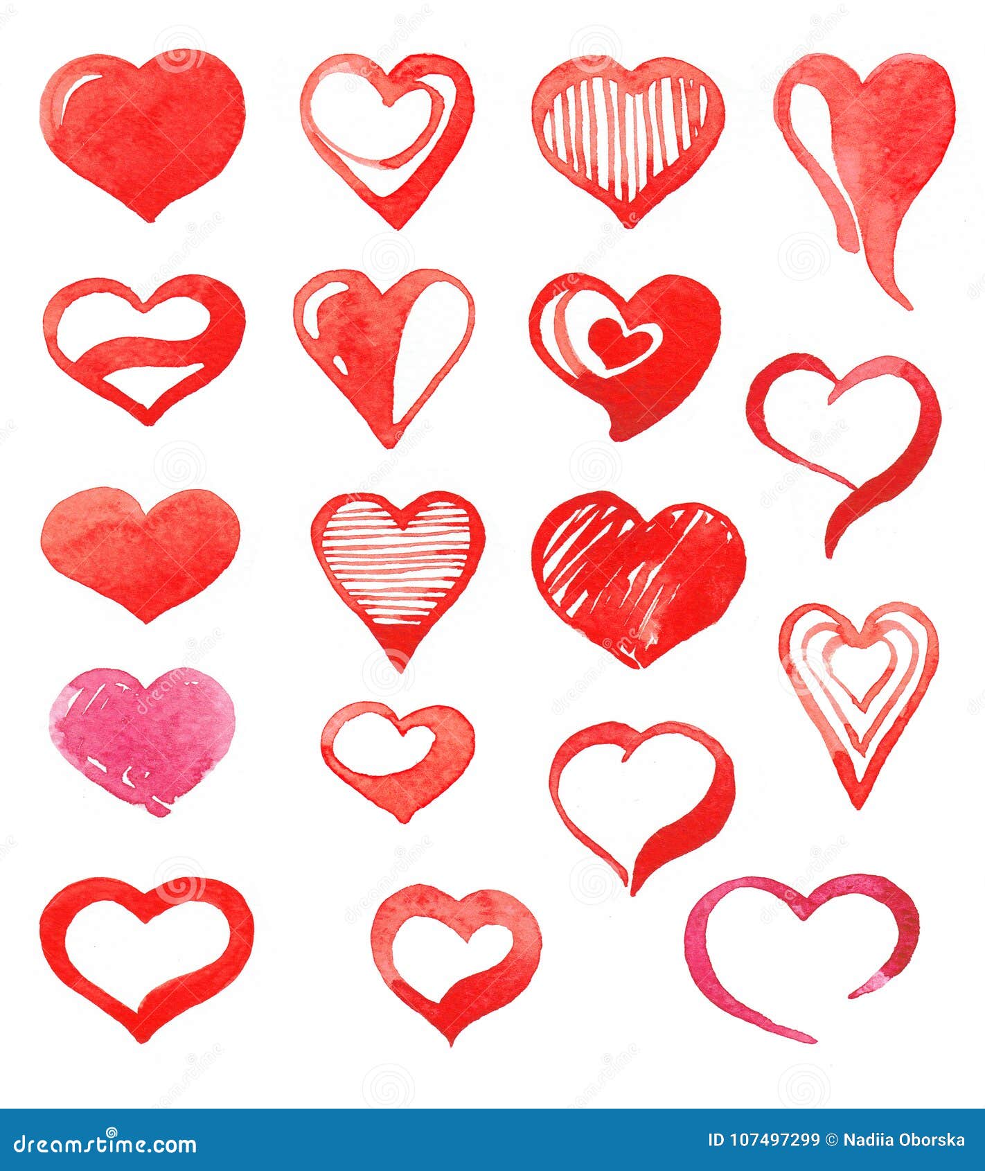 Set of Different Hearts. Hand Draw Watercolor Stock Illustration ...