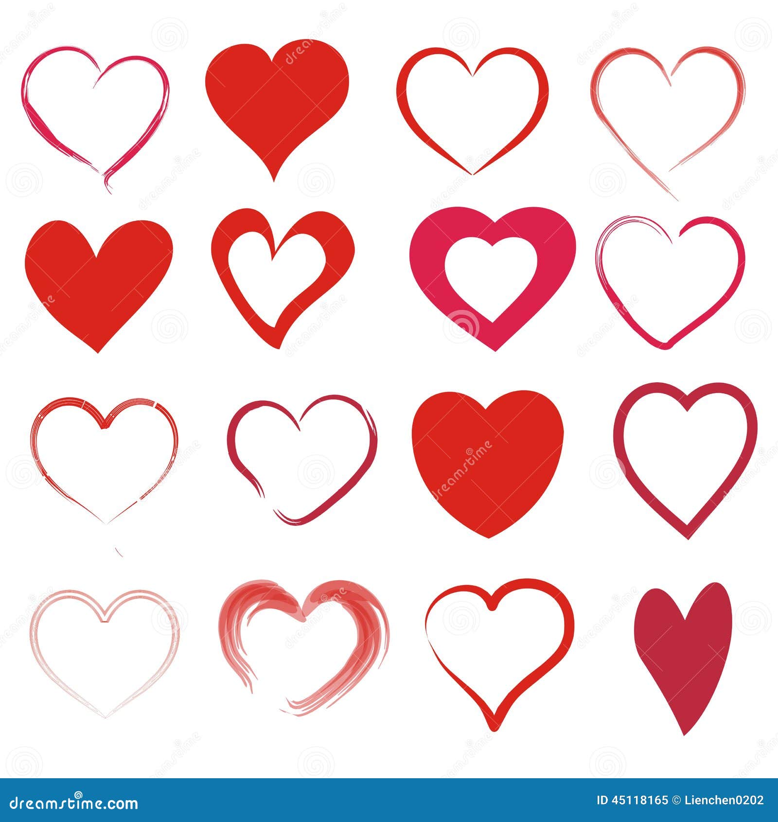 Set of 16 different hearts stock vector. Illustration of design - 45118165
