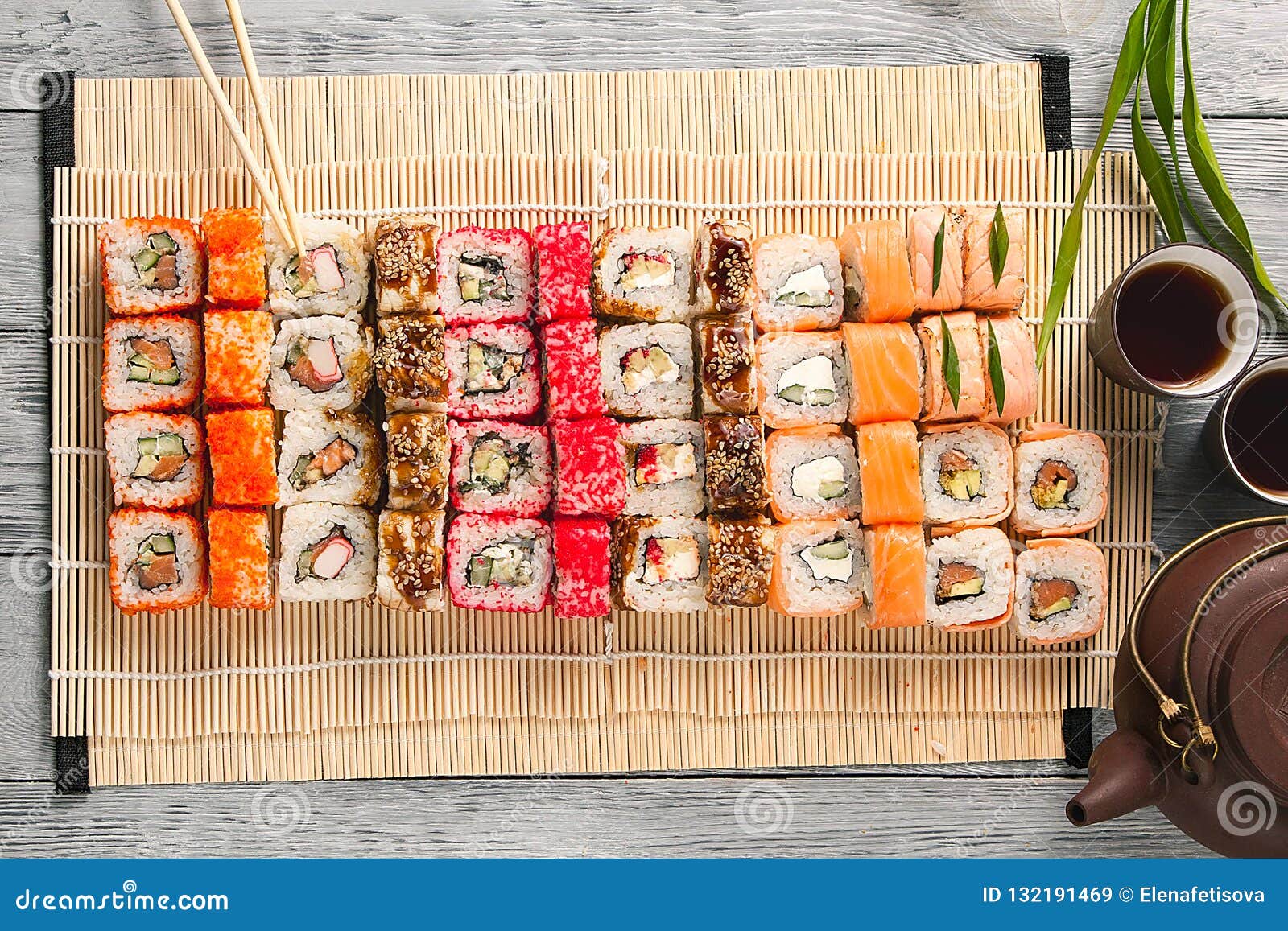 Set of Different Sushi on the Table.Top View Stock Image - Image of ...
