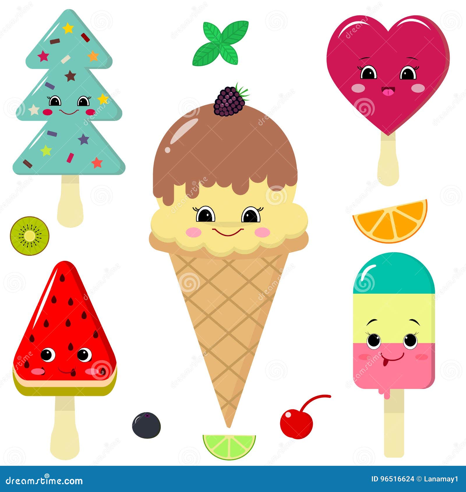 A Set of Different Ice Cream Smiles. Stock Vector - Illustration of ...