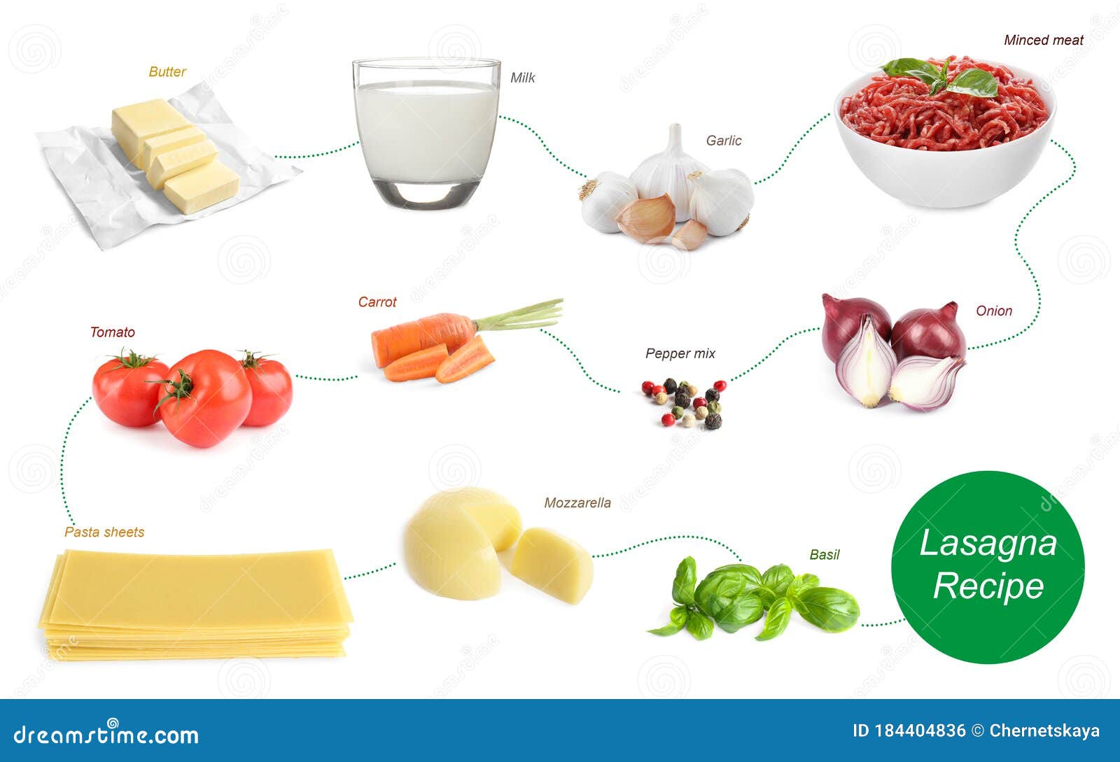 Set with Different Ingredients on Background. Lasagna Recipe Stock ...